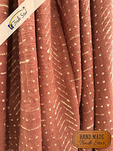 Trade Star Decorative Ethnic Block Print Throw Blanket for Couch 100% Cotton Soft Tassel Blanket Handmade Mudcloth Throw for Home Handloomed Housewarming Gift (Rust, Snow (120 x 170 Cms))