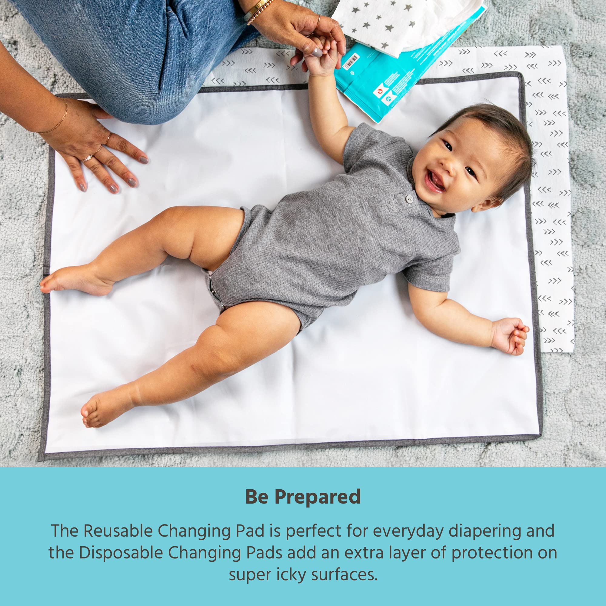 Healthy Habits by J.L. Childress Baby Changing Pad Bundle - Portable Padded Diaper Changing Pad with Pocket Plus 3 Disposable Changing Pads - Travel Changing Pads, Waterproof, Extra-Large - Grey