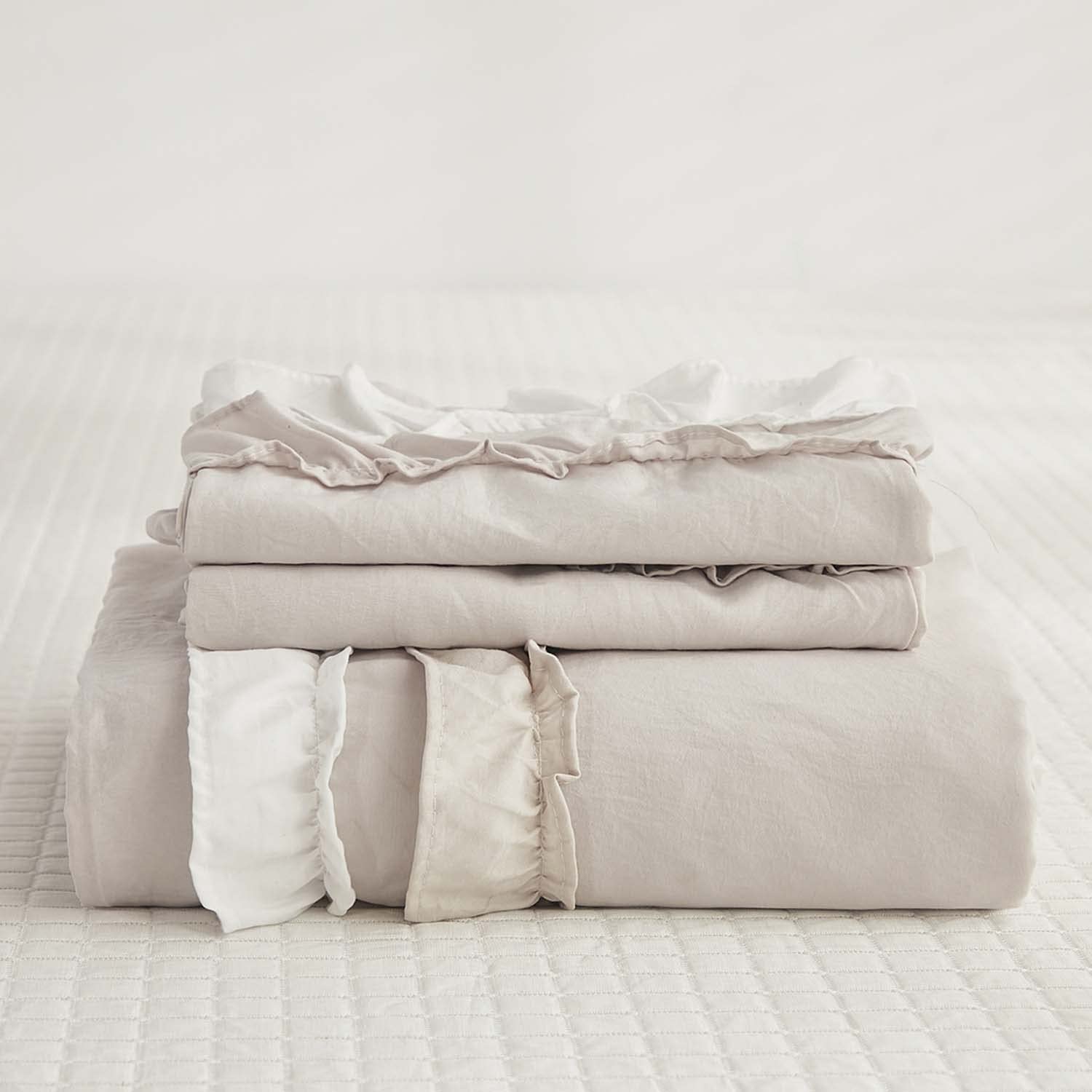 2pcs Twin Duvet Cover Set - Twin XL Comforter Cover with Zipper Closure Convenient for Youth Students in Dormitory Housing & Suite - Durable Bedding Set with Grey Ruffles Chic for Inns Hotels