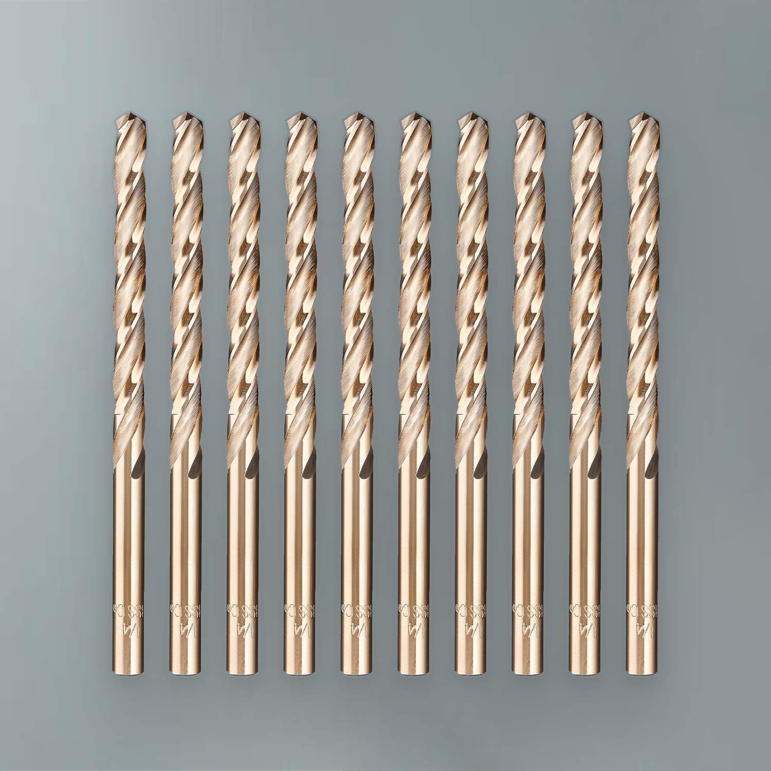 Lichamp 1/4" HSS Cobalt Drill Bits 10PCS with Three Flute for Hard Metal, Hardened Stainless Steel and Cast Iron