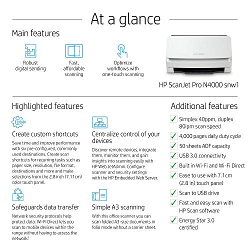 HP ScanJet Pro N4000 snw1 Sheet-feed Scanner (6FW08A)