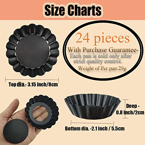 24Packs Egg Tart Molds Mini Tart Pans 3 Inch with Removable Botttom, Carbon Steel Fluted Muffin Cupcake Tin Mold Pan Round Nonstick 3'' Tart Pans for Pies, Quiches, Mousse Cakes, Dessert Baking