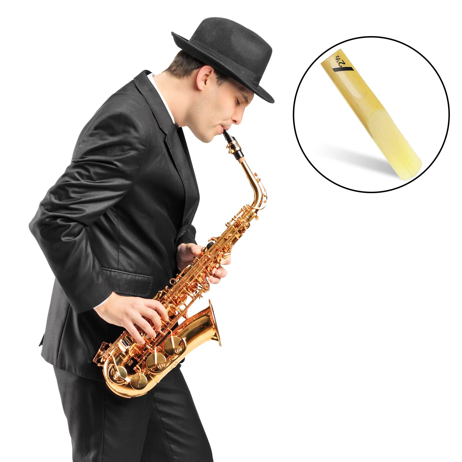20 Pieces Alto Saxophone Sax Reeds Size 2.5, Strength 2 1/2 Alto Saxophone Reeds Bamboo Saxophone Reeds with Individual Case for Clarinet Soprano or Alto Sax