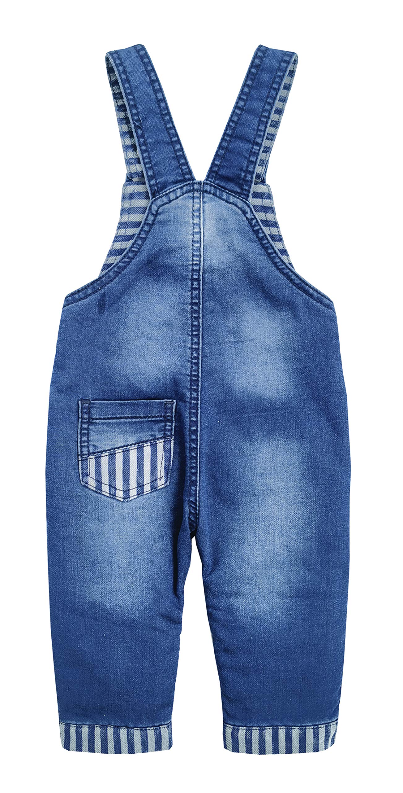 KIDSCOOL SPACE Baby Boys Easy Diaper Changing Snap Legs Bib Pocket Patched Denim Overalls,Blue,18-24 Months