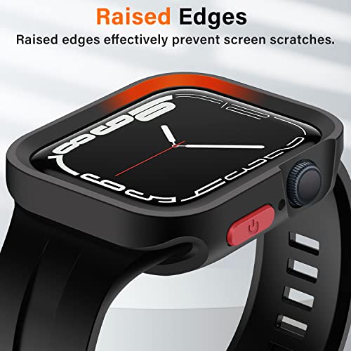 Amizee Rugged Case Compatible with Apple Watch Case Series 8/7 45mm Series 6/SE/5/4 44mm, Soft TPU Shockproof Bumper Drop Proof Protective Cover Compatible with iWatch - Black
