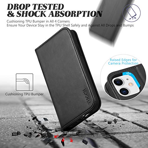 TUCCH Wallet Case for iPhone 12 Pro/iPhone 12 5G, Premium PU Leather Flip Folio Cover with Card Slot, Stand Book Design [Shockproof TPU Interior Case] Compatible with iPhone 12/12 Pro 6.1-inch, Black