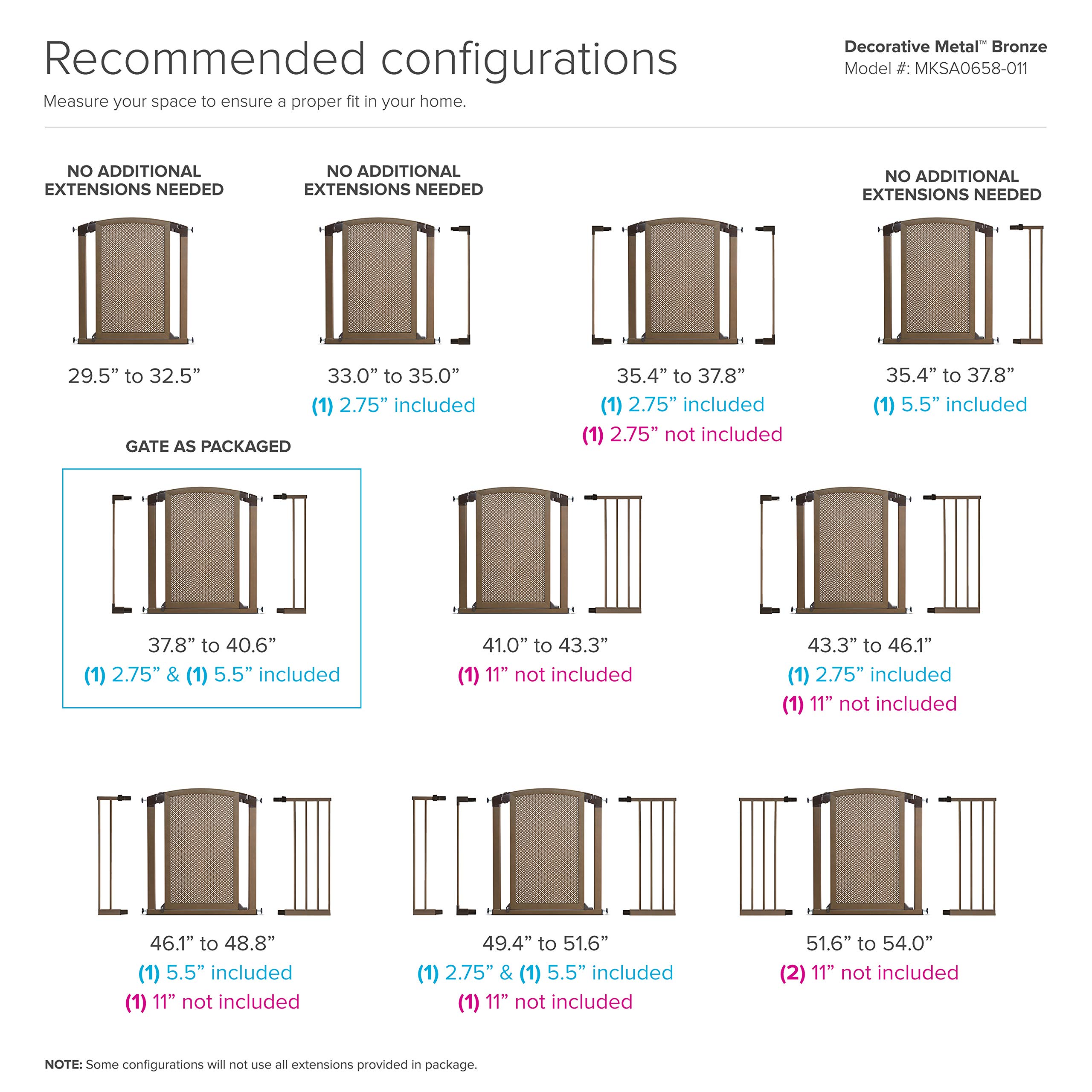 Munchkin® Decorative Metal Baby Gate Extension Compatible with Gate, MKSA0658-011, Bronze, 2.75"