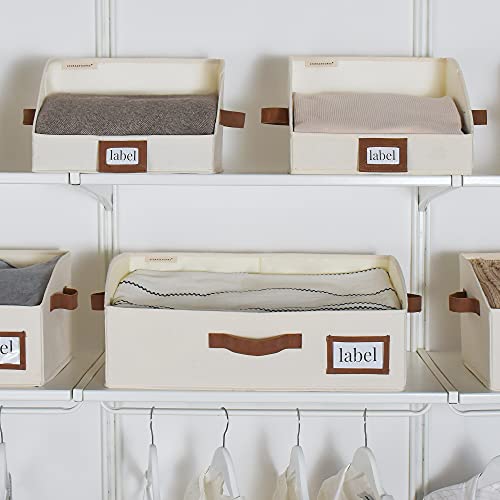 StorageWorks Closet Baskets, Canvas Baskets for Closet Shelves, Foldable Trapezoid Storage Bins with 3 PU Handles, Hand Wash, Ivory White, Jumbo, 3-Pack