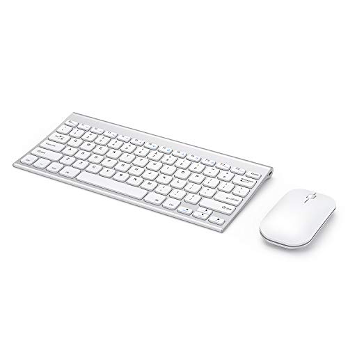 Small Wireless Keyboard Mouse Combo, seenda Ultra Thin Compact Rechargeable Wireless Keyboard with Silent Mouse Low Profile Keys for Windows 7/8/10/11/11 Pro Laptop Computer, Silver White