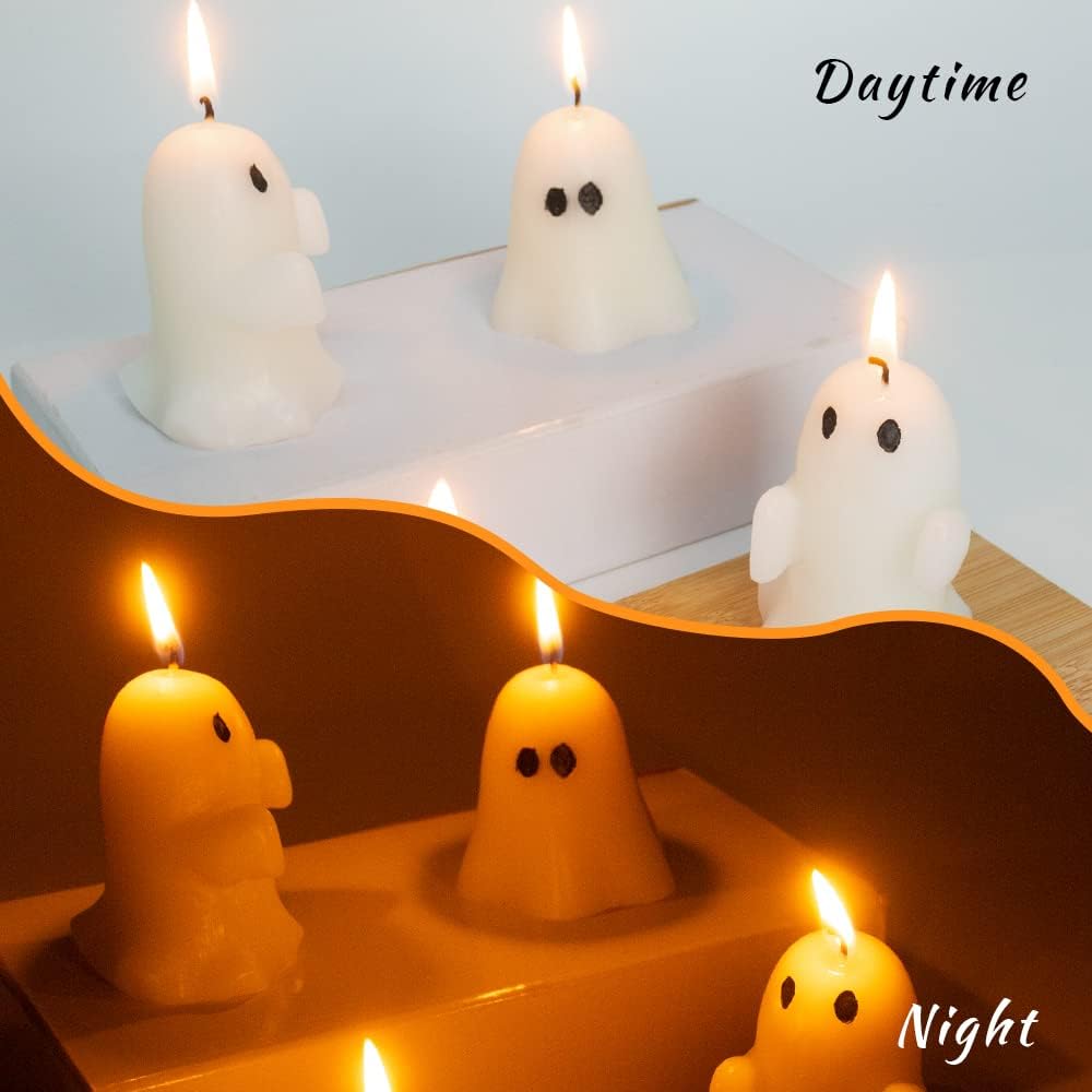 4 PCS Halloween Ghost Candles, Ghost Scented Candles, White Horror Spooky Tea Lights Candles Set Goth Gifts for Ghost Decor Fall Halloween Party Home Bedroom Room Table Decorations