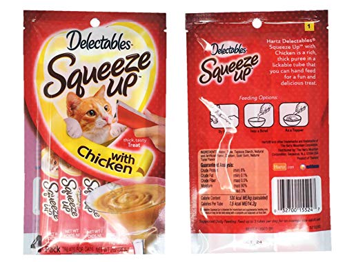 Delectables Hartz Squeeze Up Cat Treats Variety 4 Pouch Bundle of 2 Flavors; 2 Pouches of Each Flavor (2.0 oz Each) (Chicken, Tuna & Shrimp)