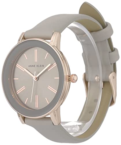 Anne Klein Women's Japanese Quartz Dress Watch with Faux Leather Strap, Gray, 16 (Model: AK/3818RGTP)