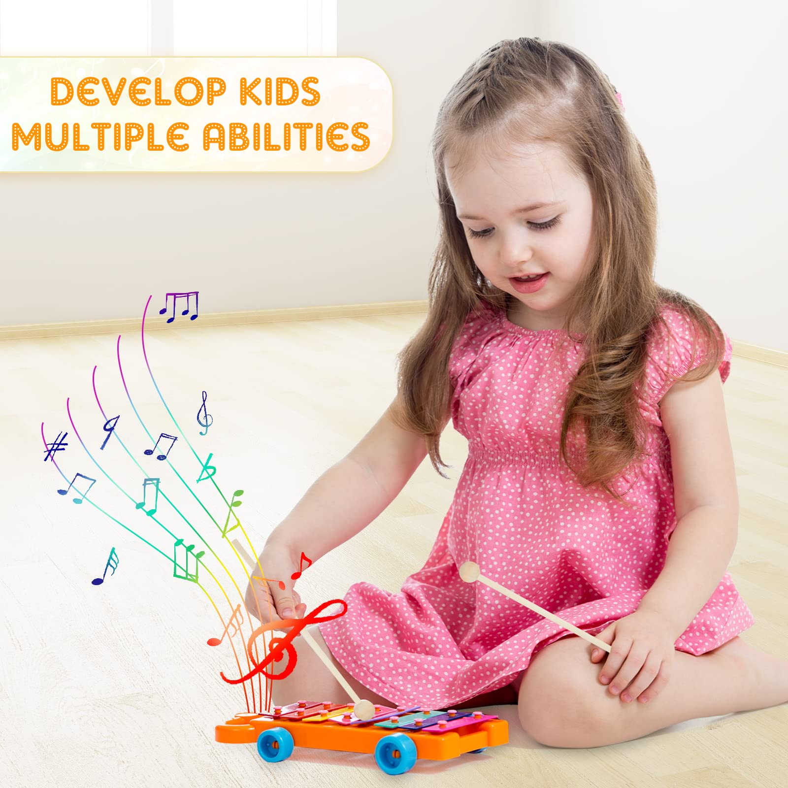 20 Pieces Wood Mallets Percussion Glockenspiel Xylophone Mallets Sticks Wood Small Musical Drumsticks Chime Round Head Hammer Wooden Drum and Percussion Mallets for Kids, 8.2 Inch Long