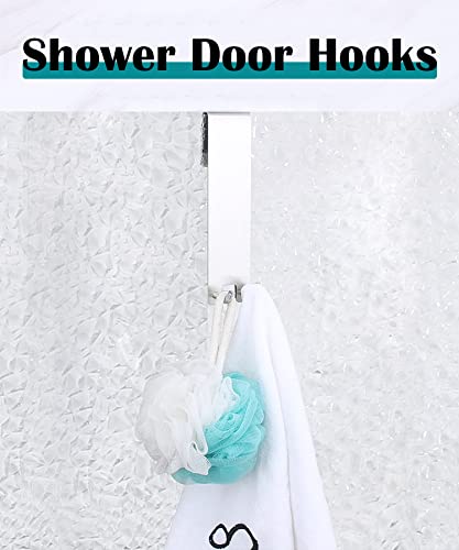 BOSHAn 2Pcs Stainless Steel Long Hook,Hook Behind The Door,Simple No-Perforation Double Hook,Towel Coat Bathrobe Hook Rack,Suitable for Bathroom,Kitchen,Partition Door (2, Silver)
