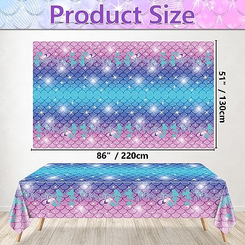 4 Pcs Mermaid Tablecloths, Rectangular Mermaid Table Covers, Disposable Mermaid Table Cloths for Parties Under the Sea Baby Shower Mermaid Birthday Decorations Mermaid Party Supplies, 51x86 Inch