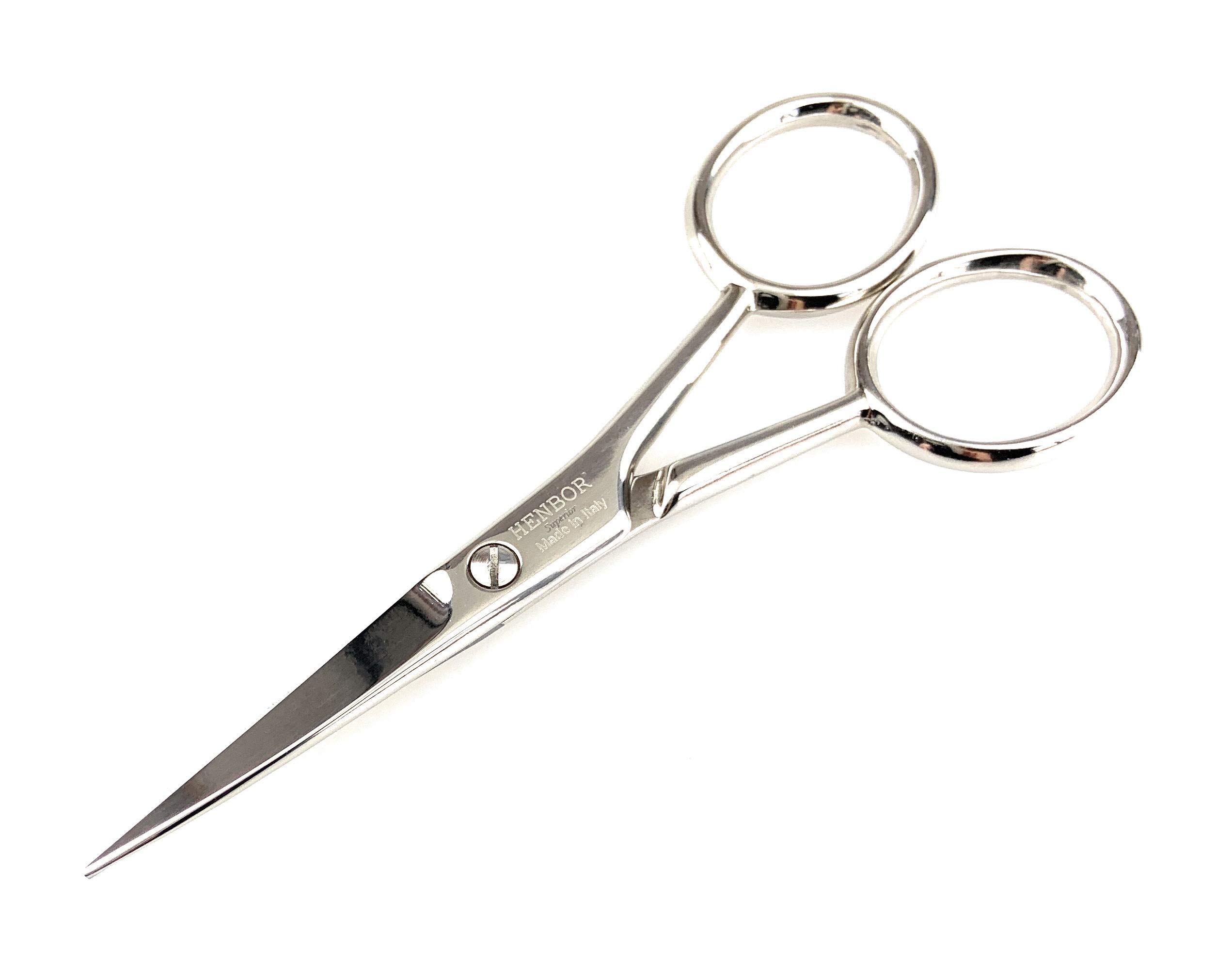 Henbor Italy Mustache & Beard Scissors - Premium Nickel Plated Special C45 Carbon Steel Professional Grooming Tool Mustache and Beard Hair Care | Handcrafted in Premana Italy |