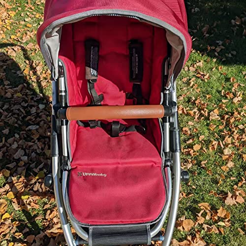 Baby Stroller Leather Armrest Handle Cover Compatible with Uppababy Vista V1/V2 Stroller, Bumper Sleeve Case Bar Protective Covers Pram Accessories (for Kid Handle Brown)