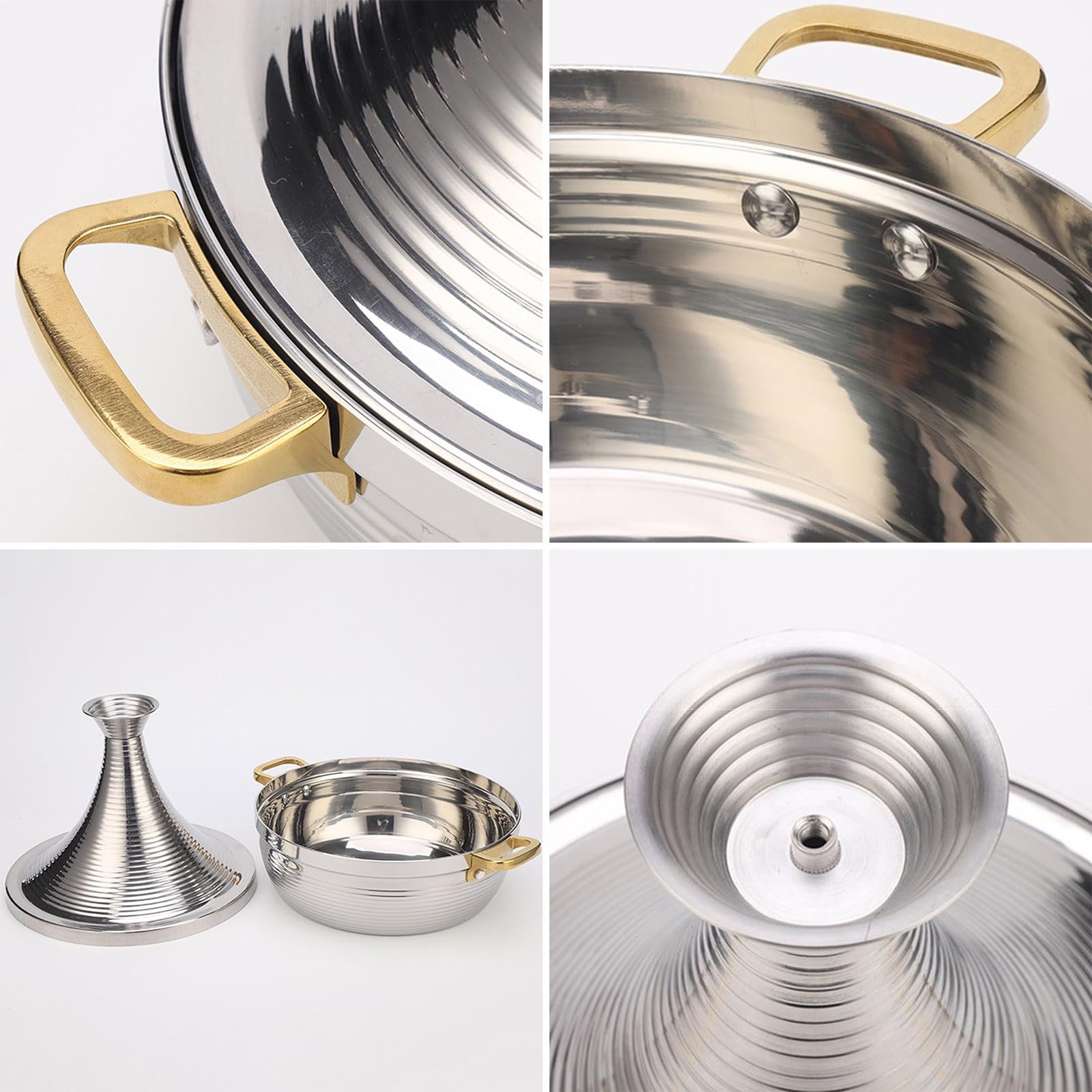 304 Stainless Steel Tagine Pot Moroccan Cooker Non Stick Cooking Pot with 2 Handle Large Moroccan Cooking Tagine Pot with Cone-Shaped Closed Lid,Silver,23cm