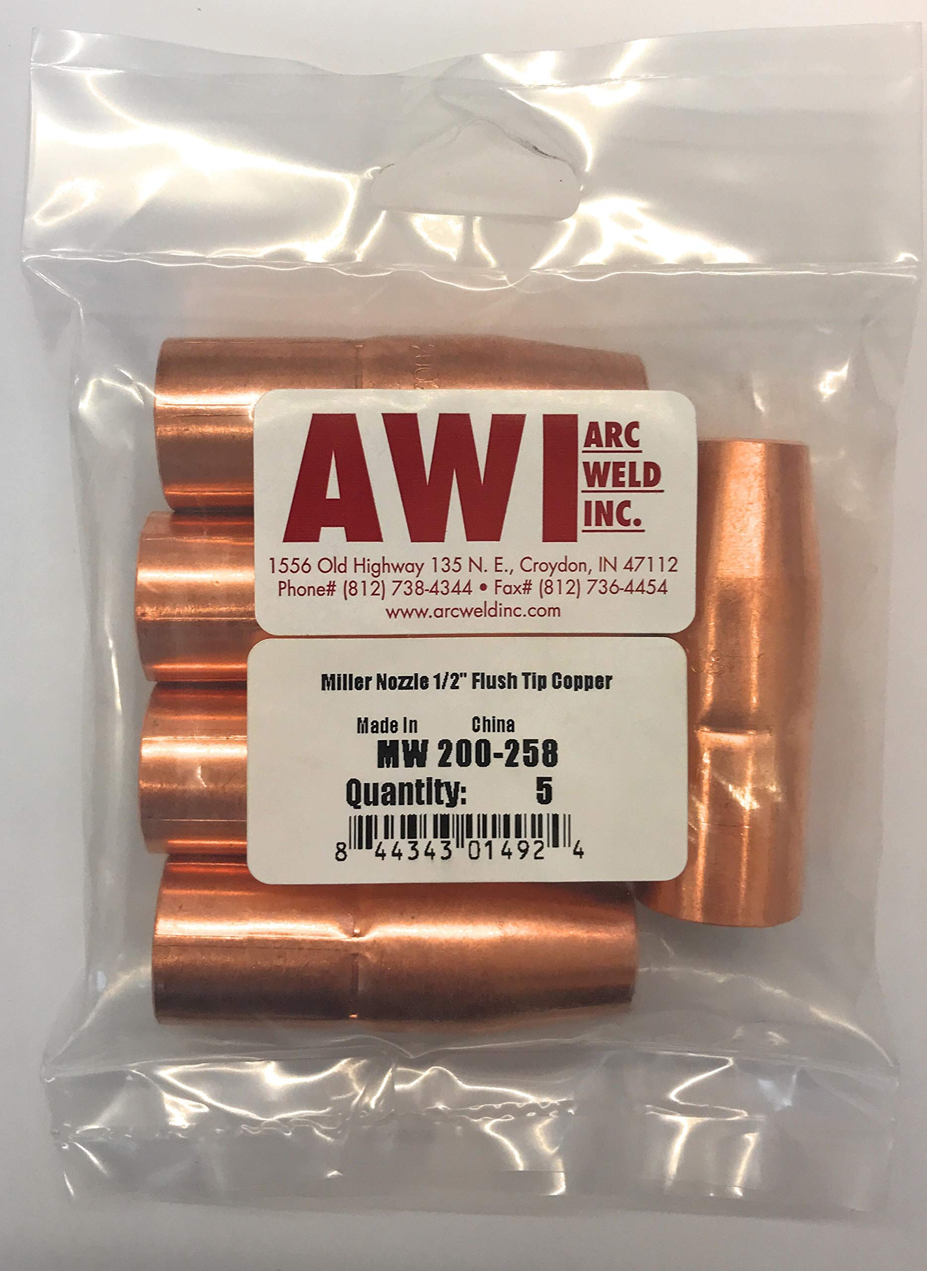 200-258 Miller Style M-25 Nozzle 1/2" Bore - Flush Mount - Arc Weld by Masterweld Pack of (5)