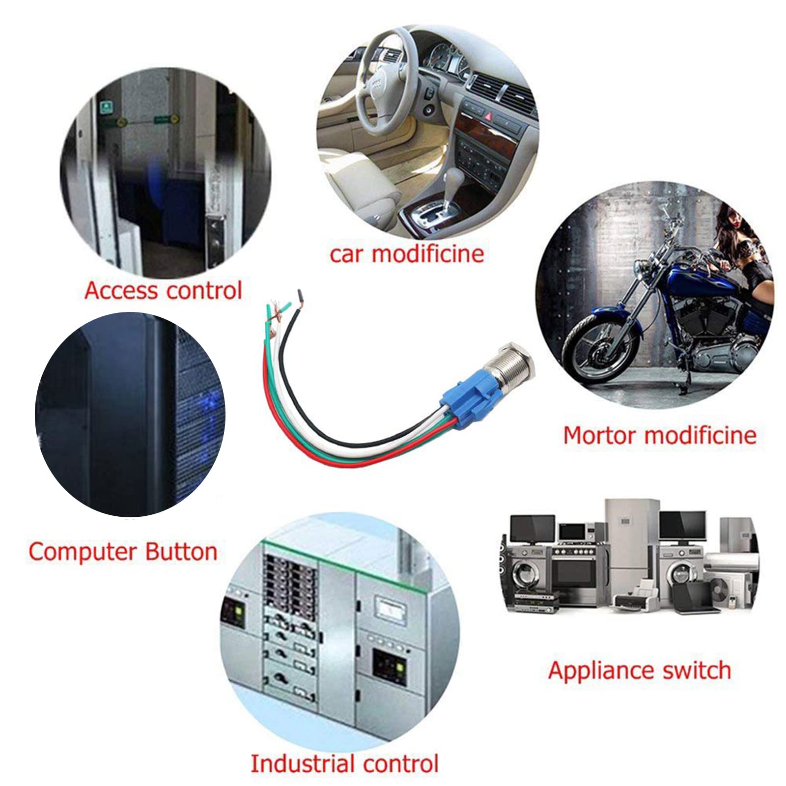 Sydien 1Pc 110V-220V 3A Latching/Self-Locking Push Button Switch with Wire Connector Socket Plug for 16mm /0.63" Mounting Hole
