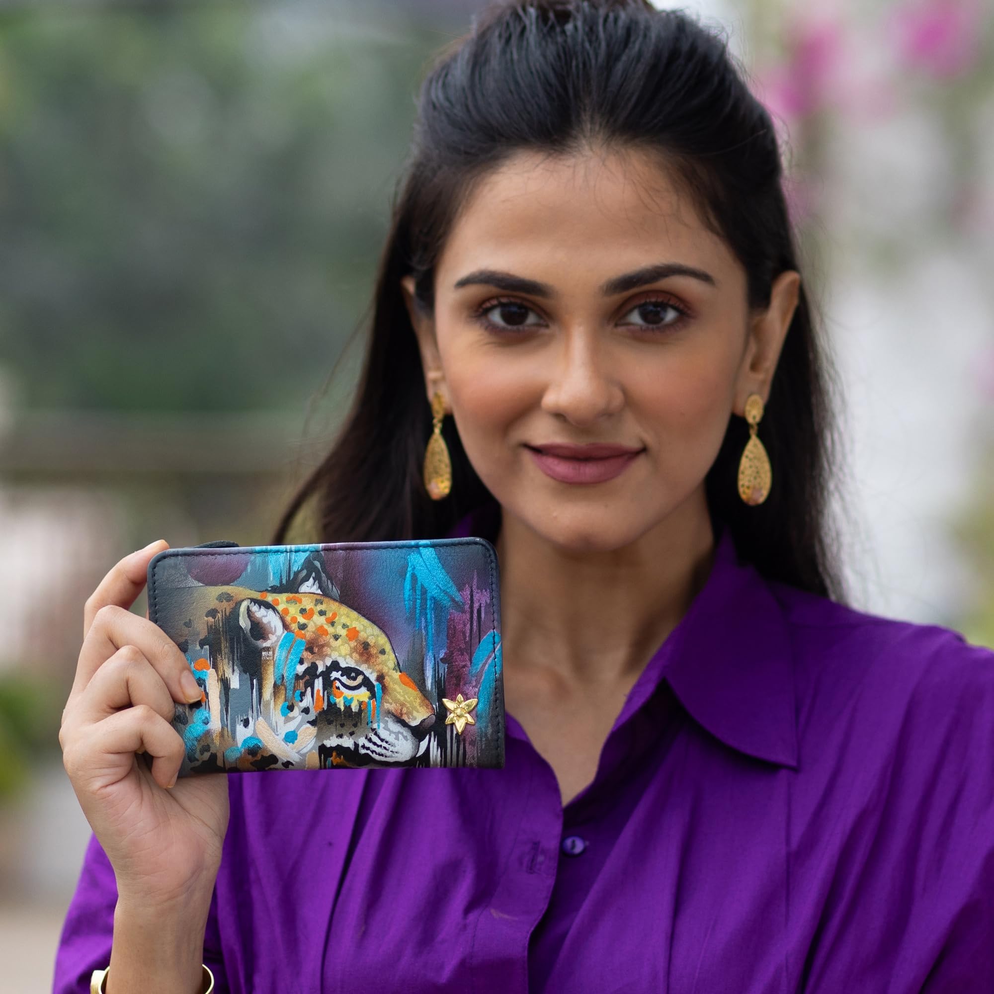 Anuschka Hand-Painted Women’s RFID Genuine Leather Two Fold Organizer Wallet - Enchanted Garden