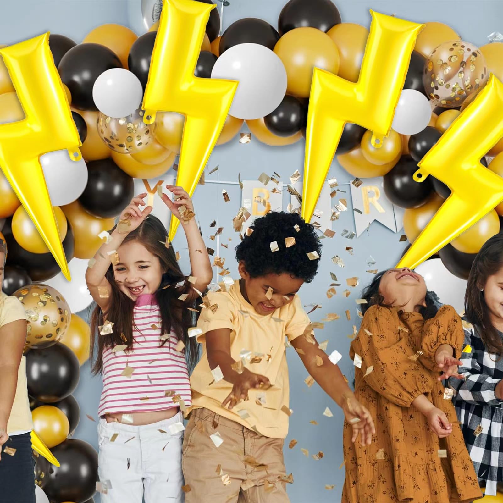 6 Pcs Lightning Balloons 45 Inch Yellow Flash Mylar Foil Balloons For Party Thunder Lightning Shape Floatable Balloons For Boys Electric Birthday Party Wedding Graduation Baby Shower Decors