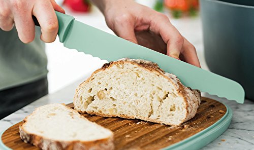 Berghoff Leo Ceramic Coated Non-Stick Bread Knife with Soft Touch Handle, 23cm, Stainless Steel, Green