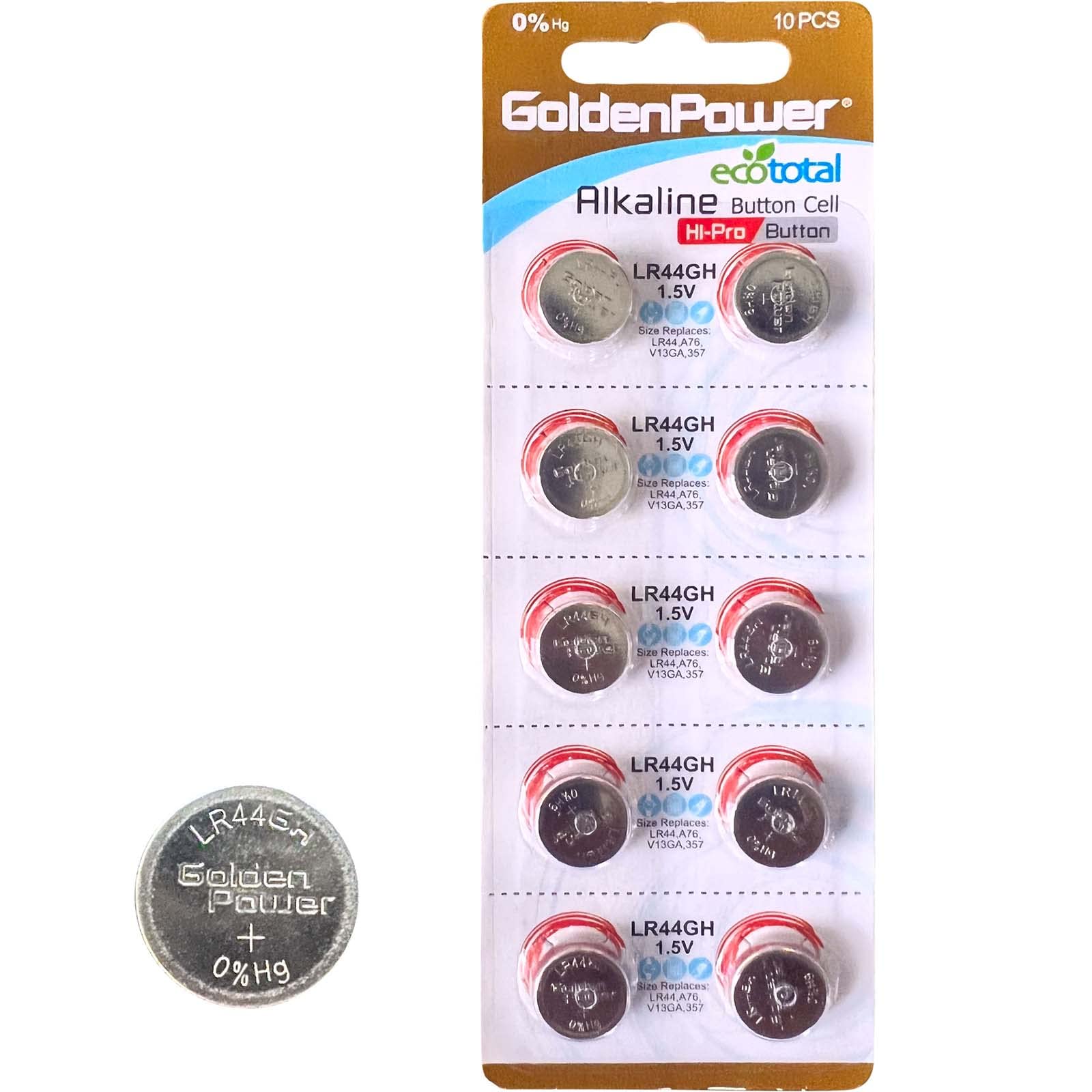 Kitstar LR44GH Alkaline Button Cell 1.5V Battery Hi-Pro Strongest Leak-Proof Performance,10 Count (Pack of 1)