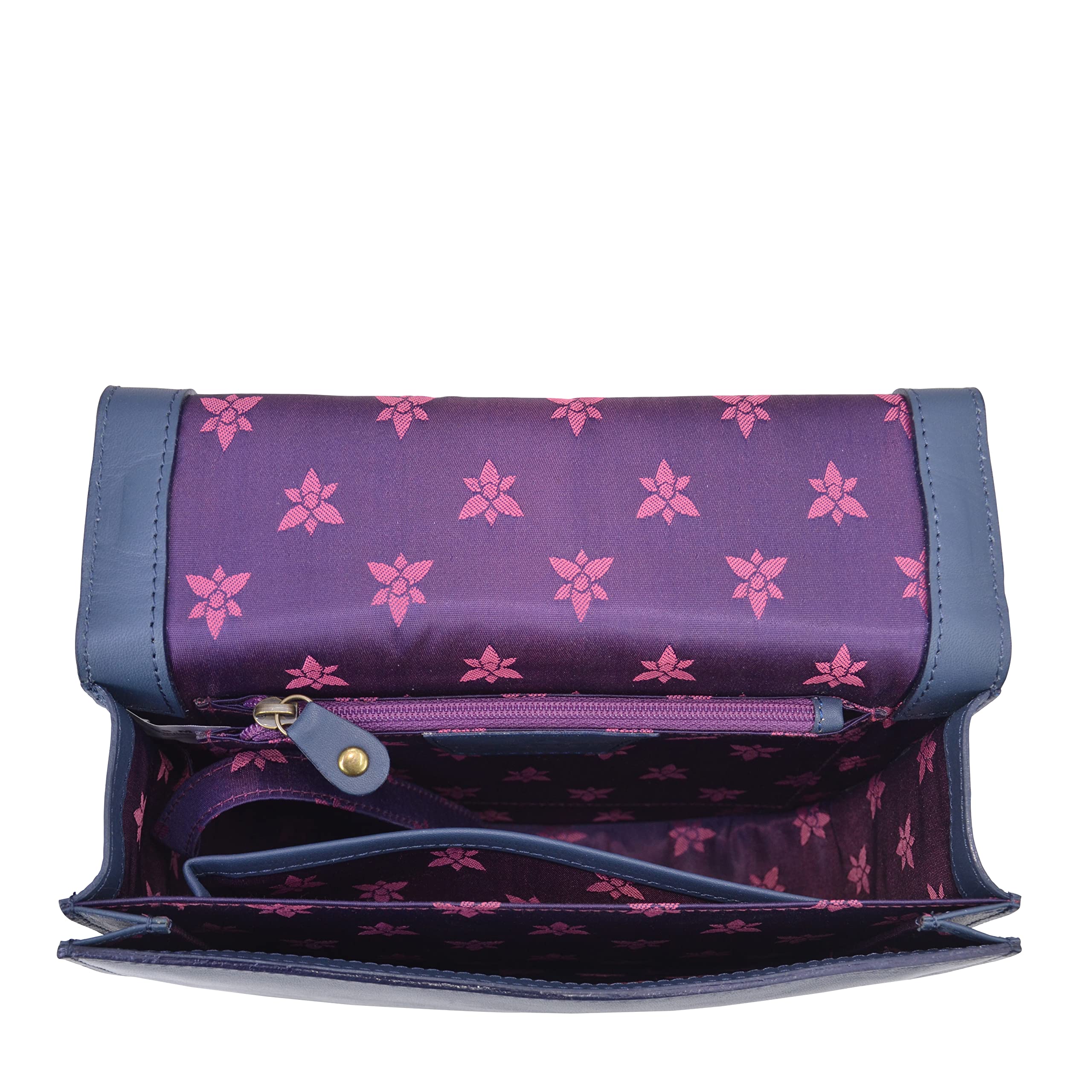 Anuschka Women's Original Head-Painted Leather Small Flap Crossbody, Tooled Butterfly Ocean