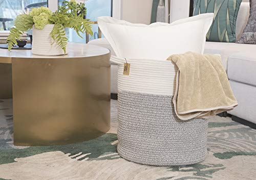 Blanket Baskets 18''x16''Cotton Rope Laundry Hamper Baby Nursery Storage Organizer Bundle with 13.5"x11"x 9.5"square woven Rope Basket for Shelves Toys, Nursey Cube Bin, Decorative Storage Organizer
