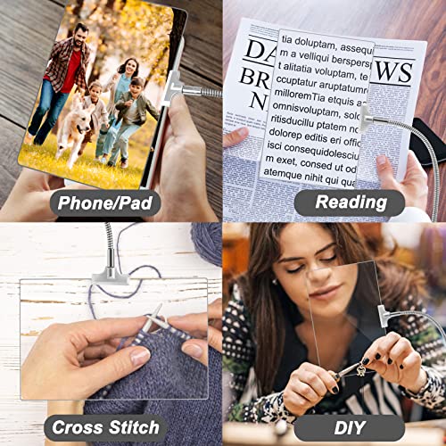 5X Magnifiers with Stand, 10"x6" Flexible Gooseneck Full Book Page Magnifying, Large Book Page Magnifier for Reading Small Prints & Low Vision Seniors with Aging Eyes, Sliver