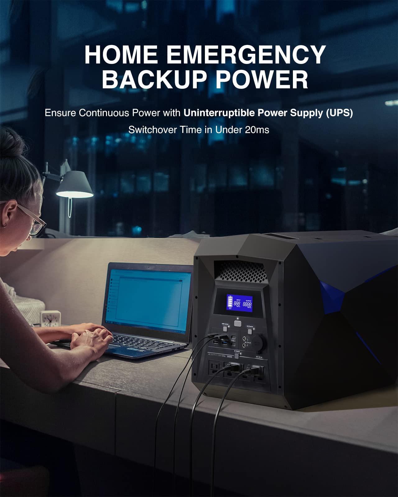 2000W Solar Power Station, 2048Wh LiFePO4 Portable Power Station, 4 x 2000W AC Outlets (4000W Surge), 900W Max Fast Charging, Solar Generator for Outdoors RV/Van Camping, Home Use UPS Emergency.