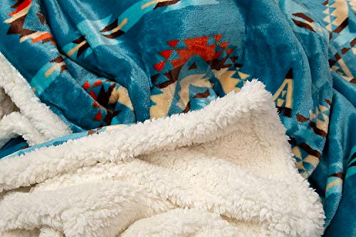 Carstens Soft Sherpa Plush Throw Blanket, Turquoise Southwest, 54" x 68" (JP528)
