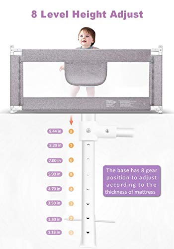 Bed Rails for Toddlers, Extra Long Kids' Bed Rails Guard, Full Size Baby Bedrail for Children, Infants Safety Guardrail (Gray, 70" L x 30β H)
