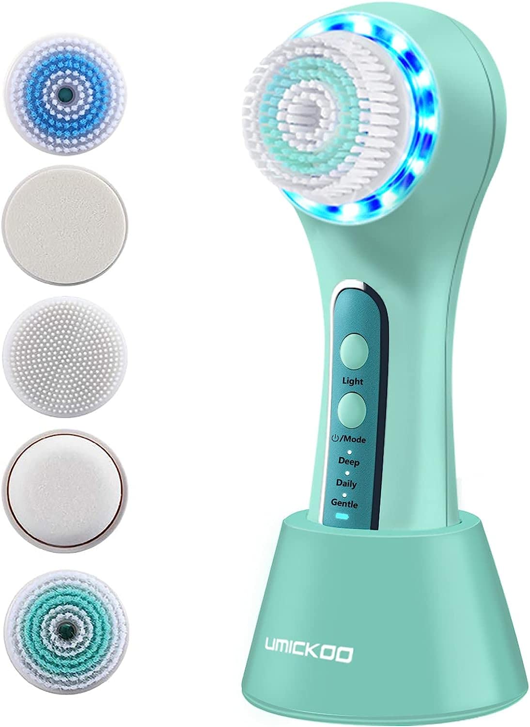 UMICKOO Face Scrubber Exfoliator,Facial Cleansing Brush Rechargeable IPX7 Waterproof with 5 Brush Heads,Electric Face Spin Brush for Exfoliating, Massaging and Deep Cleansing