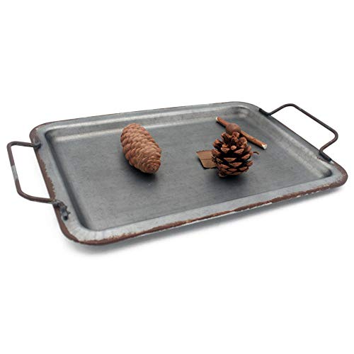 Funerom Distressed Galvanized Metal Decorative Serving Tray with Handles Rectangle 13Ă9 inchs