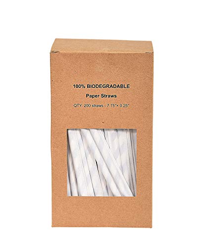 200-Pack Premium Biodegradable Paper Straws - Eco-Friendly Drinking Straws - Bulk Paper Straws for Juices, Smoothies and Party Decorations - 7.75" Long .25" Wide (Blue)