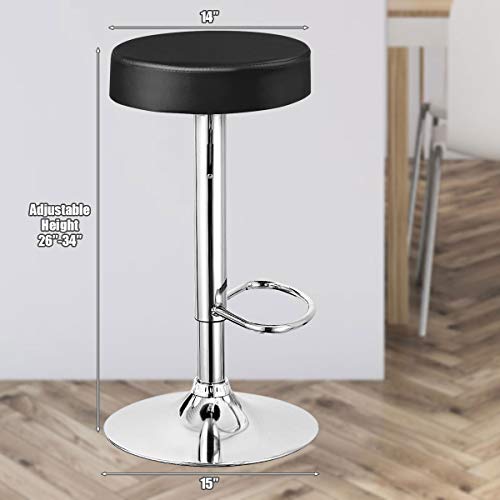 COSTWAY Bar Stool, Modern Swivel Backless Round Barstool, PU Leather Armless bar Chair with Height Adjustable, Chrome Footrest, Sturdy Metal Frame for Kitchen Dining Living Bistro Pub (Black, 1 pc)