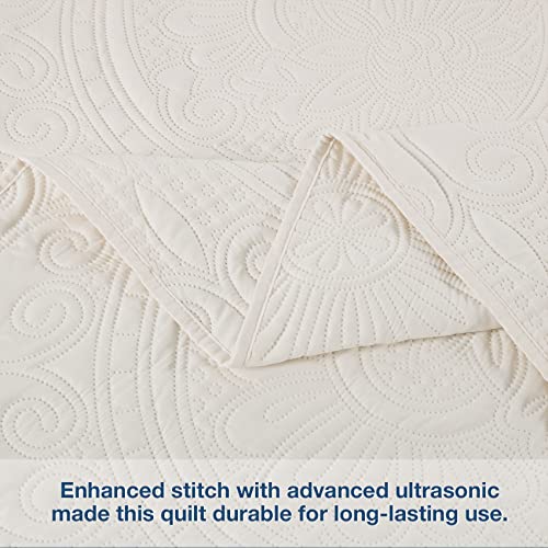 Anluoer Quilt Queen Size Bedding Set-Cream Embossed, Bedspreads-Lightweight Summer Soft Microfiber Bedspread, Bed Coverlet for All Seasons (1 Quilt, 2 Pillow Shams)