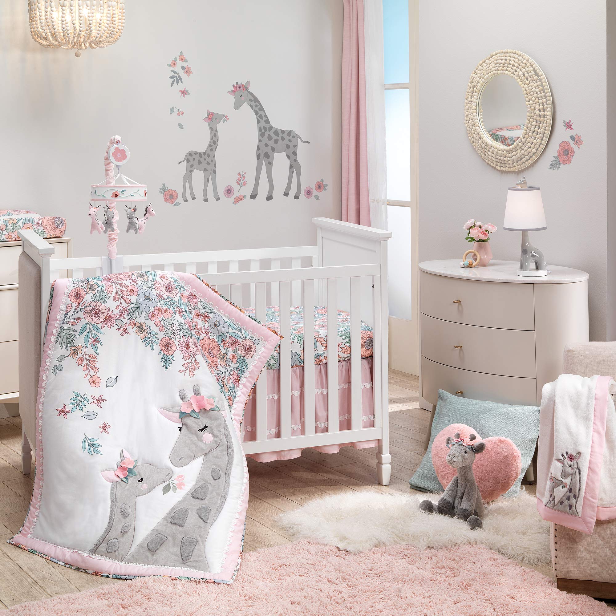 Lambs & Ivy Giraffe and a Half 100% Cotton Floral Fitted Crib Sheet