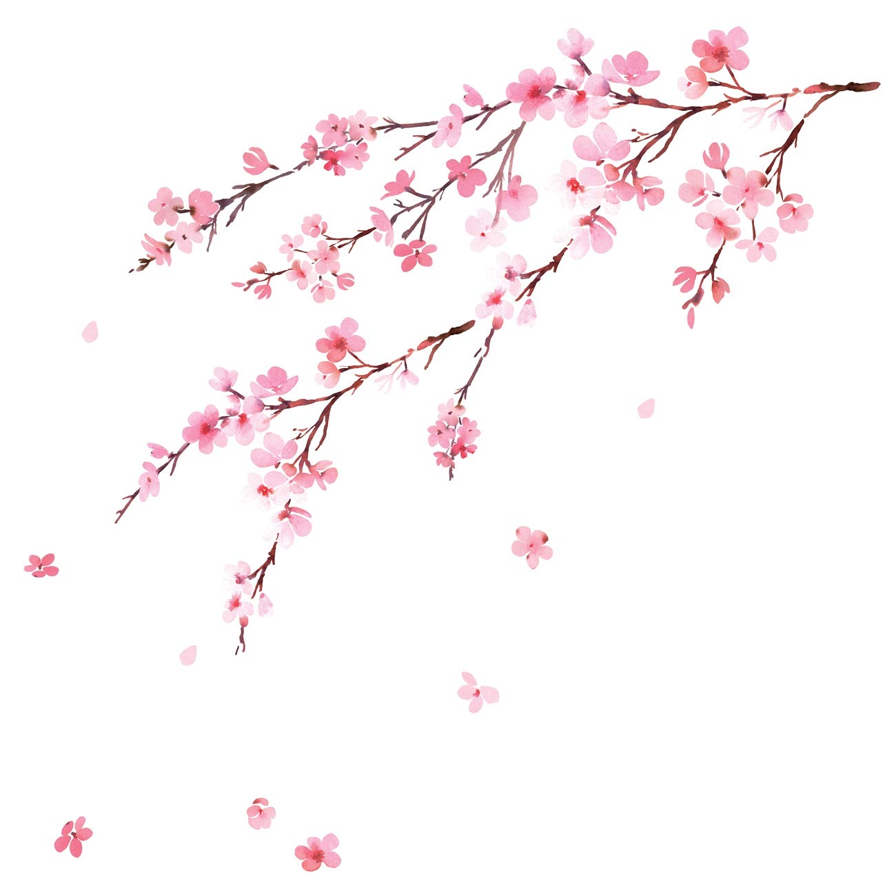 DECOWALL DS6-2003 Watercolor Cherry Blossoms Kids Wall Stickers Wall Decals Peel and Stick Removable Wall Stickers for Kids Nursery Bedroom Living Room décor
