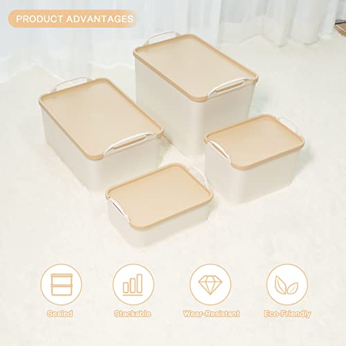 ANMINY Lidded Plastic Storage Bins Set White Desk Basket Box Cube Drawer Organizer Kitchen Food Container with Handles Removable Lids for Cosmetic Makeup Bathroom Countertop Dresser - 2 Medium 3 Small