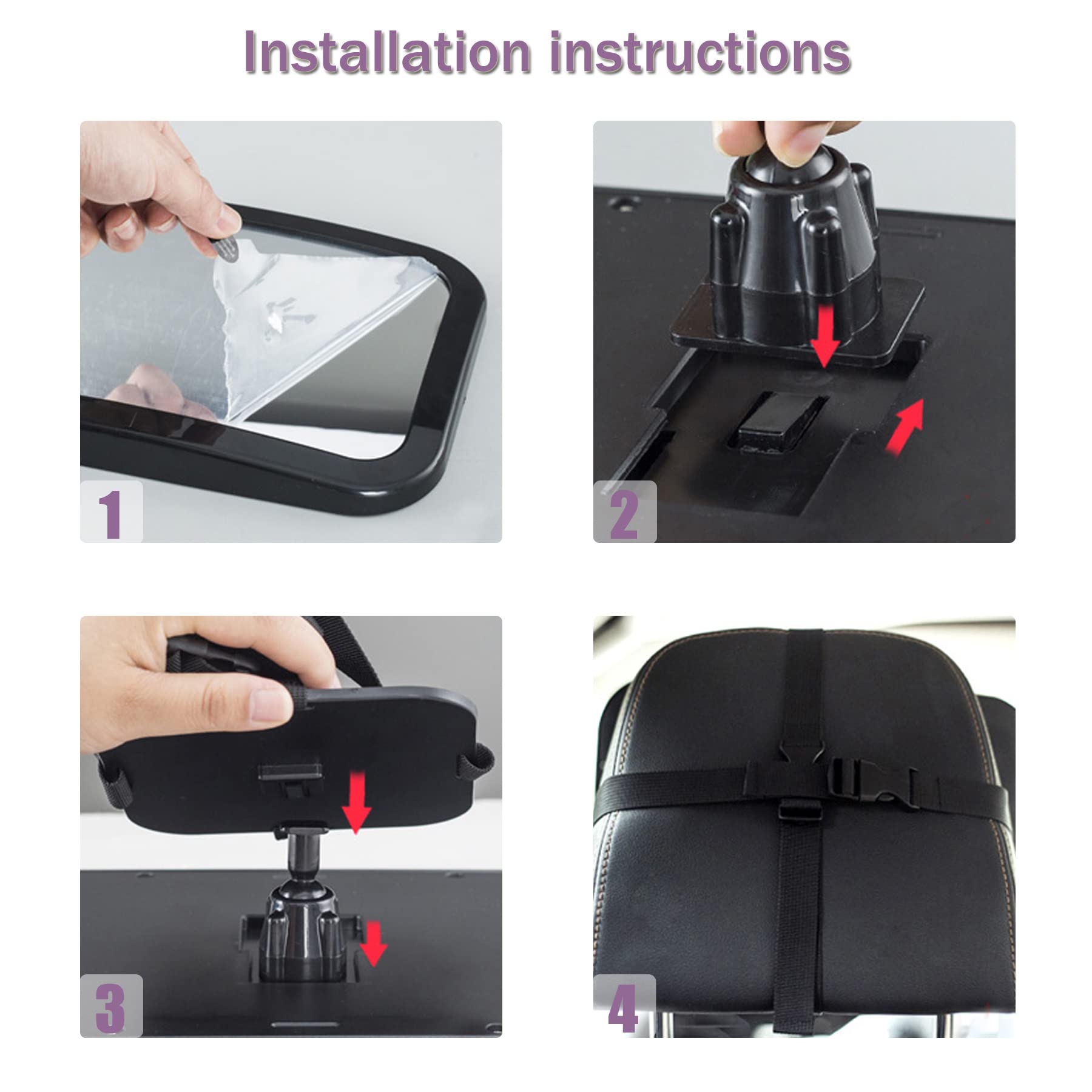 UYYE Baby Car Mirror, Adjustable Car Seat Mirror, Safety Car Seat Mirror for Rear Facing Infant,Shatterproof Baby Mirror for Car Interior Accessories-Black