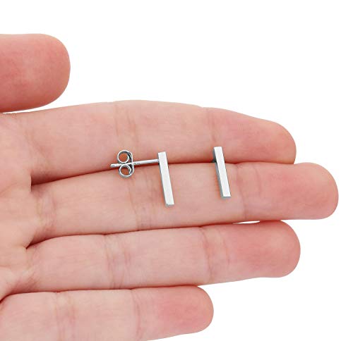 14k White Gold Bar Earrings Polished Stud 12.5mm Line Stick Minimalist Earrings (white-gold)