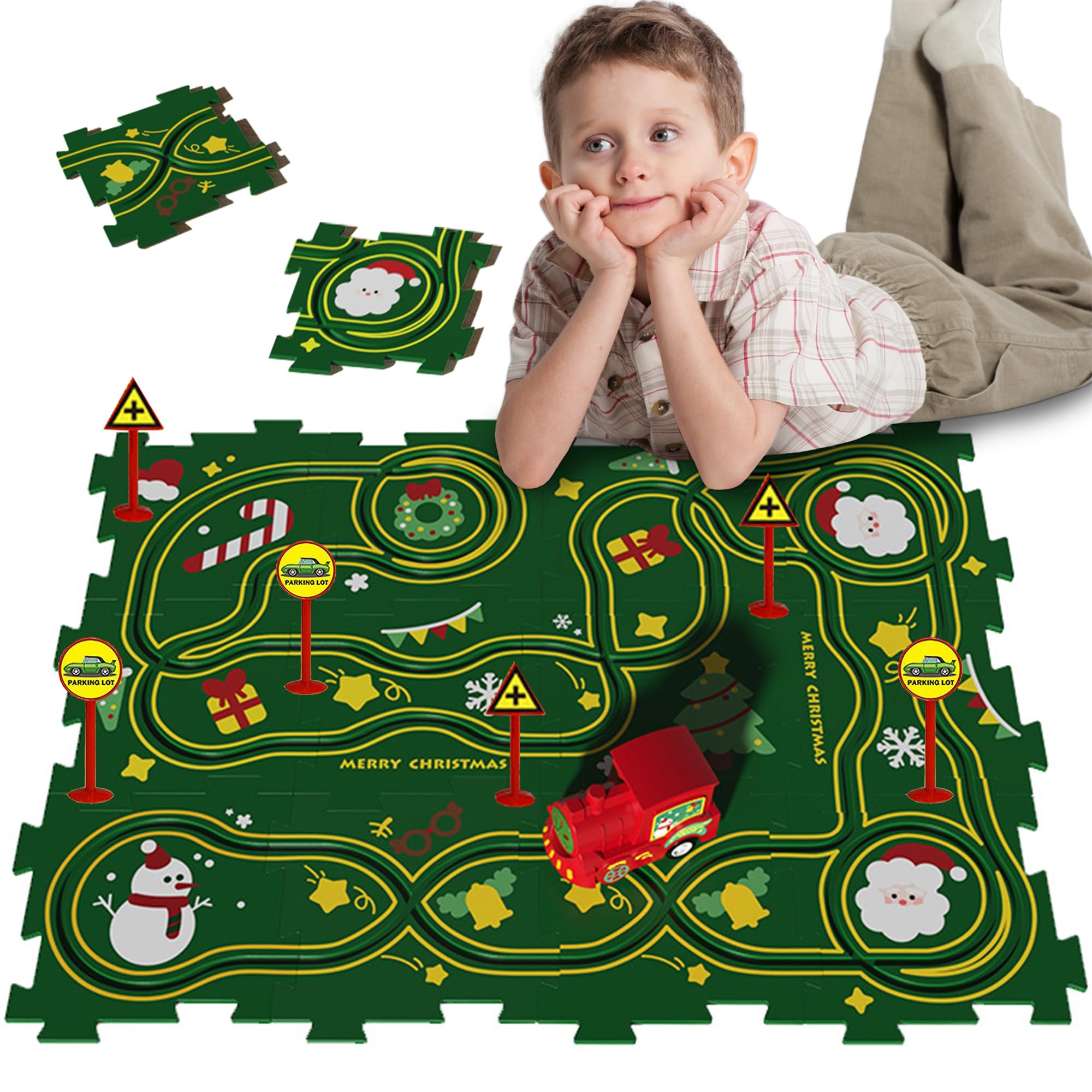 25PCS Puzzle Car Tracks with Vehicles,Puzzle Track Play Set for Toddlers Rail Car Building Toys Gifts for 3+ Years Kids Educational Montessori Toys