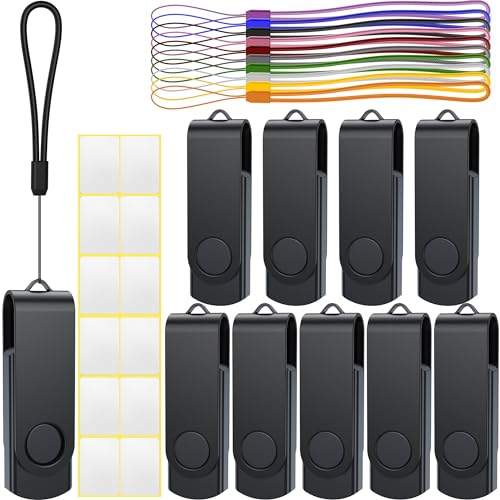 Flash Drive 32GB 10 Pack USB 2.0 Thumb Drives Uflatek Memory Sticks Portable USB Stick Rotate Jump Drive Bulk Drives Black Pendrive Metal USB Flash Drives with Lanyard