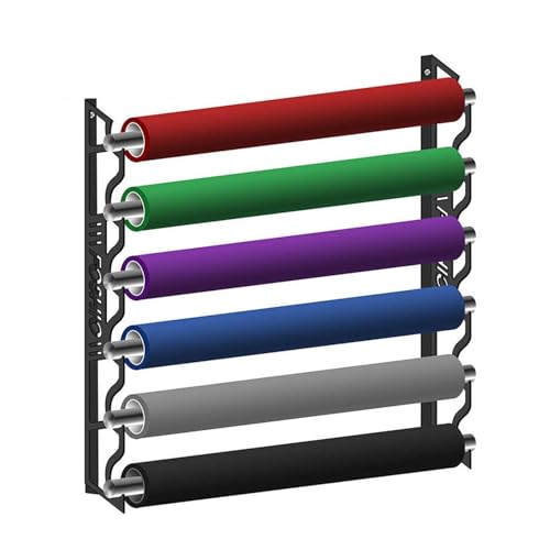 6 Rollers Black Vinyl Roll Holder, Metal Vinyl Rack with Mounting Hardware Wall Mounted, for Transfer Paper Tape, Wallpaper, Window Film, Garage Workshop