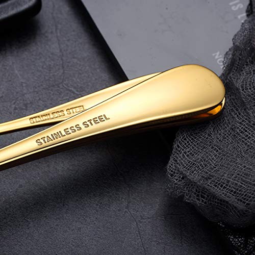 HOMQUEN 6-Piece Gold Serving Flatware Silverware Set,Stainless Steel Serving Utensil Set,Include Cake Server, Slotted Serving Spoon, Serving Spoon, Cold Meat Fork, Butter Knife, Soup Ladle