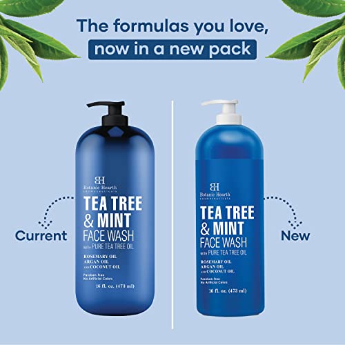 Botanic Hearth Tea Tree Face Wash with Mint - Acne Fighting, Therapeutic, Hydrating Liquid Face Soap with Pure Tea Tree Oil - for Women and Men, Paraben Free, Fights Acne - 16 fl oz
