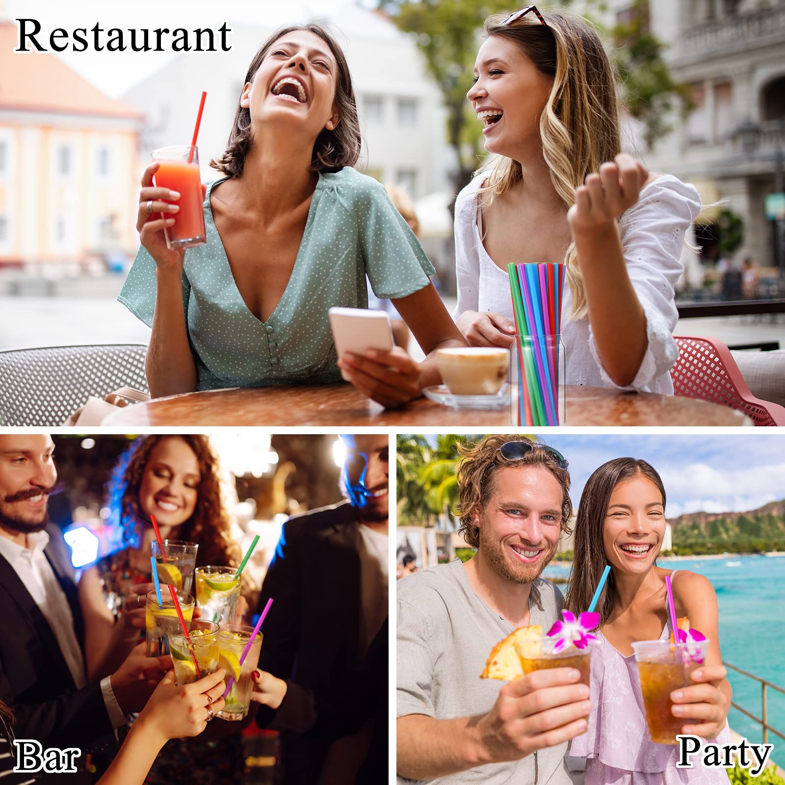 2000 Pcs Disposable Drinking Straws Long Plastic Straws 8.25" Long and 0.25'' Diameter for Cocktail Drink Cups Juice (Green, Rose, Blue, Red)
